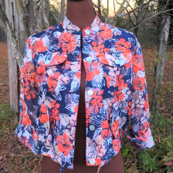 Ruby Rd. | Jackets & Coats | Ruby Rd Petite Orangenavywhite Sheer ...